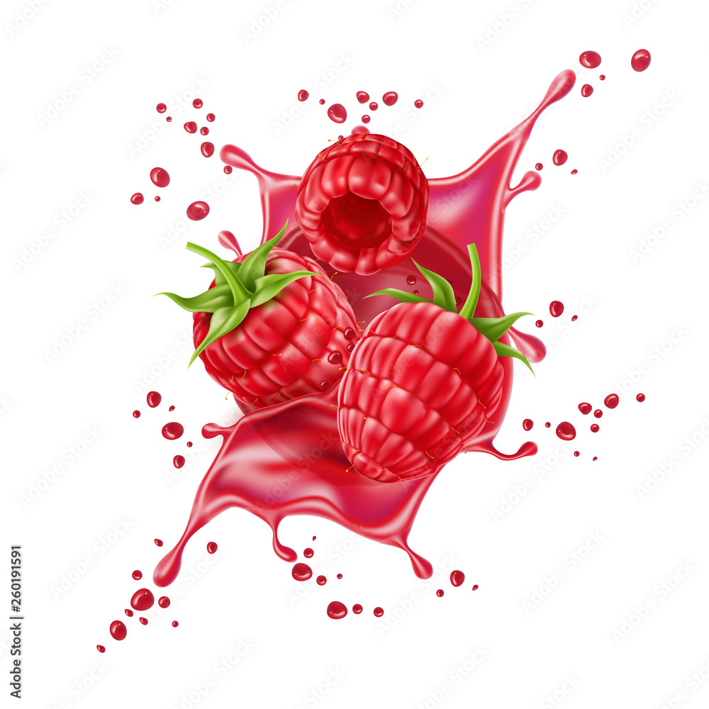 Vector realistic raspberry splash flow with berry Stock Vector | Adobe ...