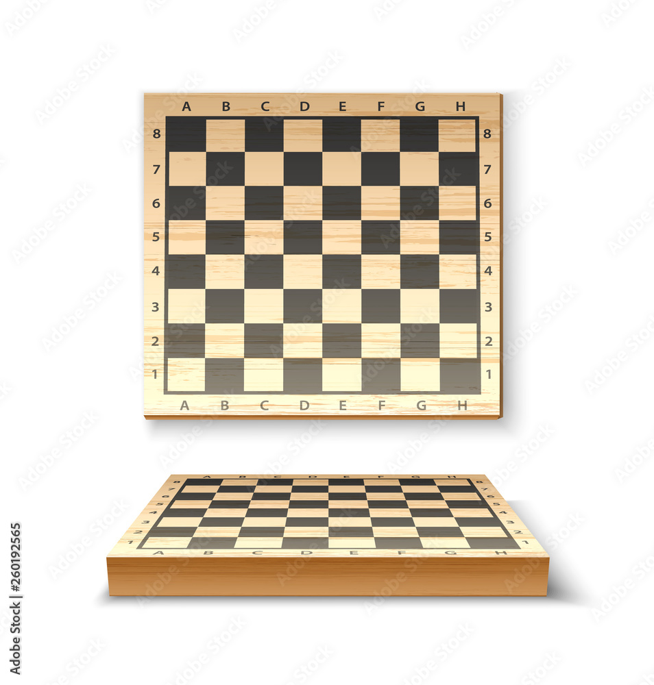 Realistic wooden chessboard. 3d chess competition board. Vector ...