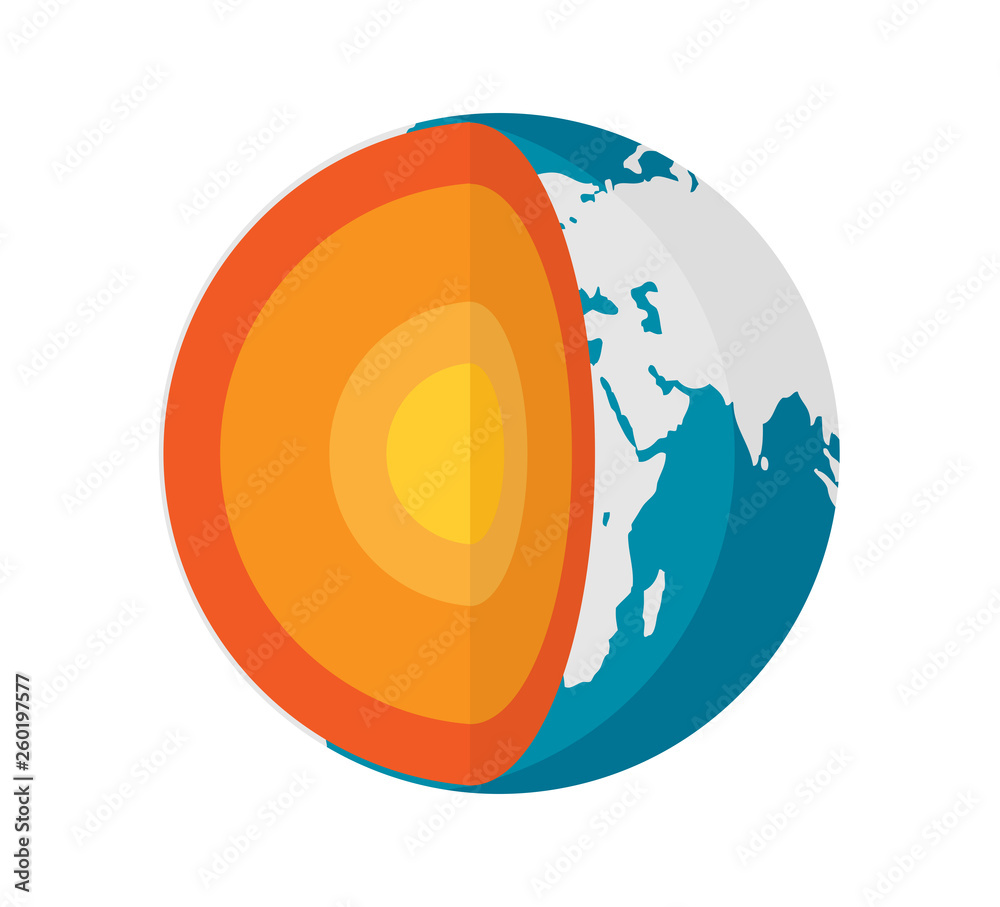 Geophysics concept with earth core and section layers earth, vector ...
