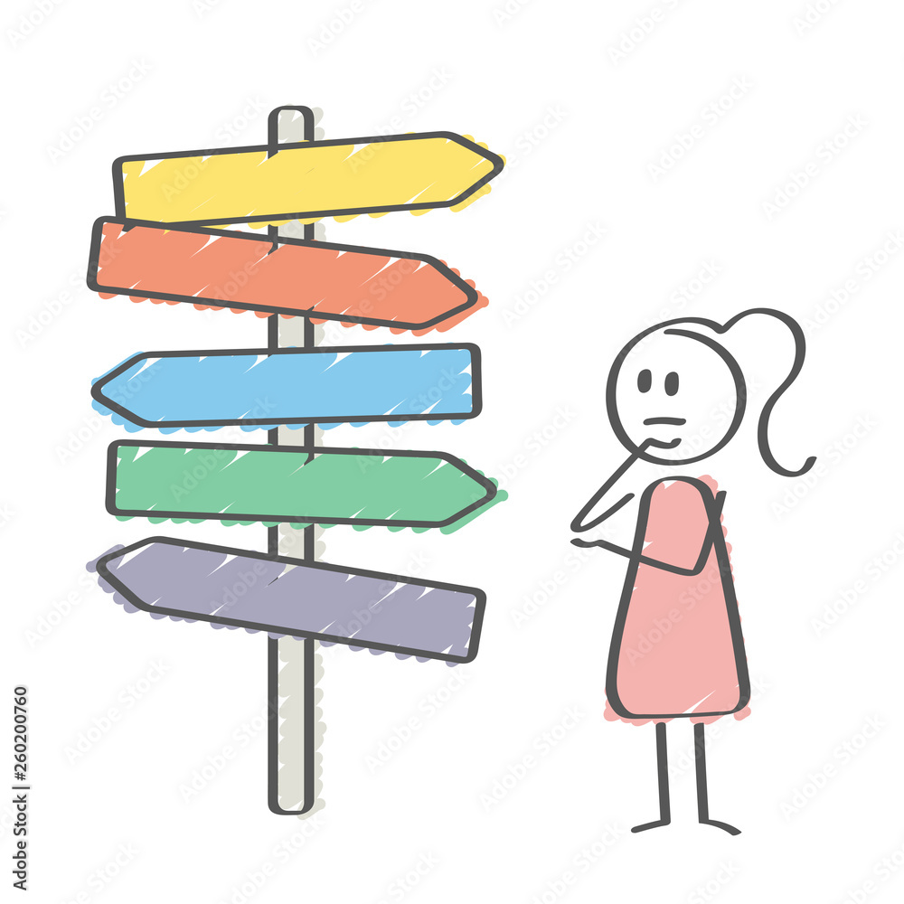 Stick Figure - decision - which way to go Stock Vector | Adobe Stock