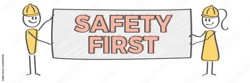 Stick Figure - construction workers woman and man Safety First poster ...