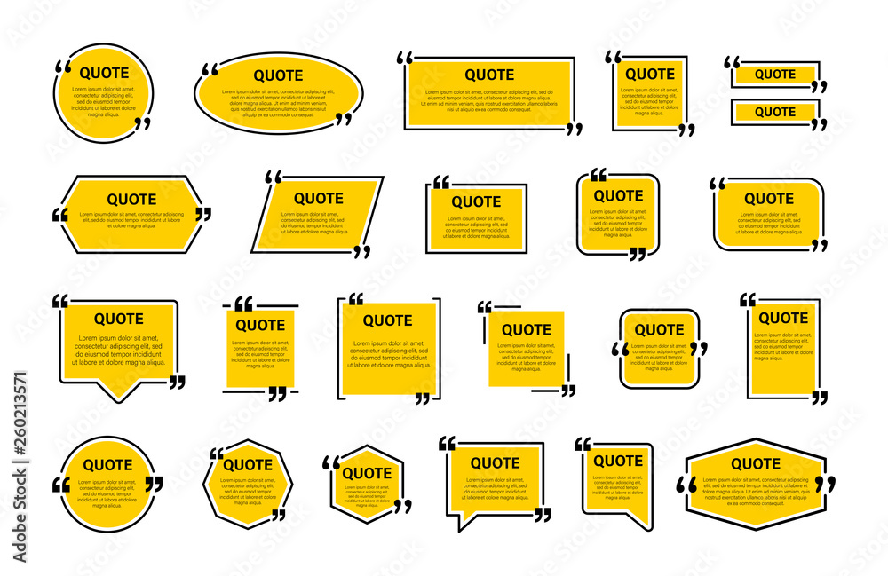 Quote box frame, big set. Texting quote boxes. Yellow Blank template ...