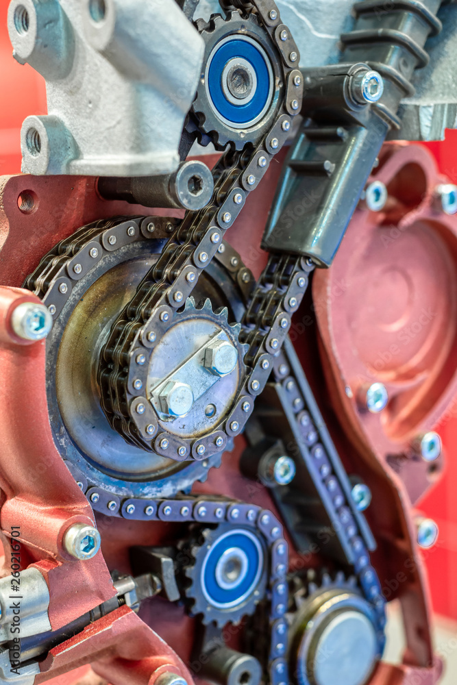 The chain of drive timing of the internal combustion engine Stock Photo ...