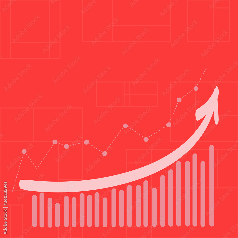 Combination of Colorful Column and Line Graphic Chart with Arrow Going ...