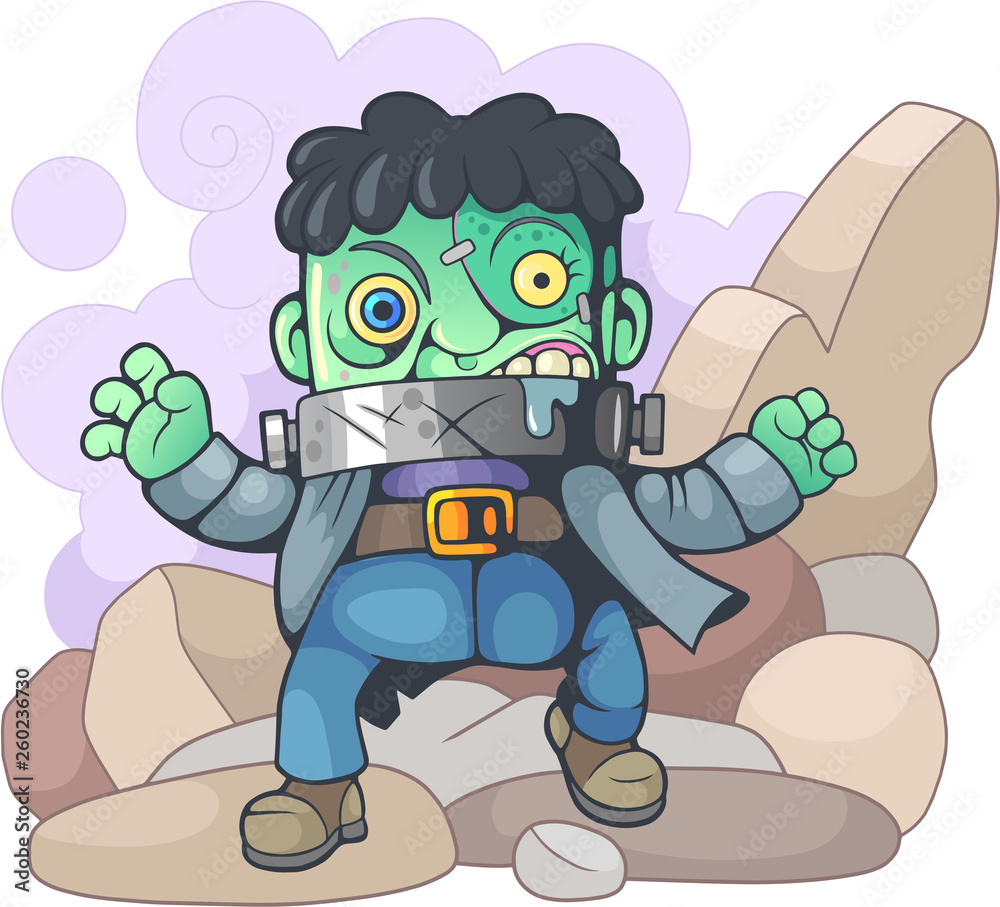 cartoon, scary, monster frankenstein, funny cute illustration Stock ...