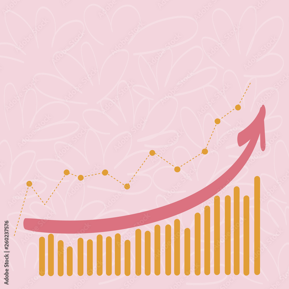 Combination of Colorful Column and Line Graphic Chart with Arrow Going ...