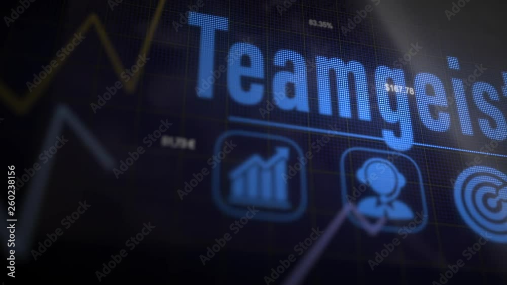 Teamgeist “Team Spirit” German business concept on a flashing computer ...