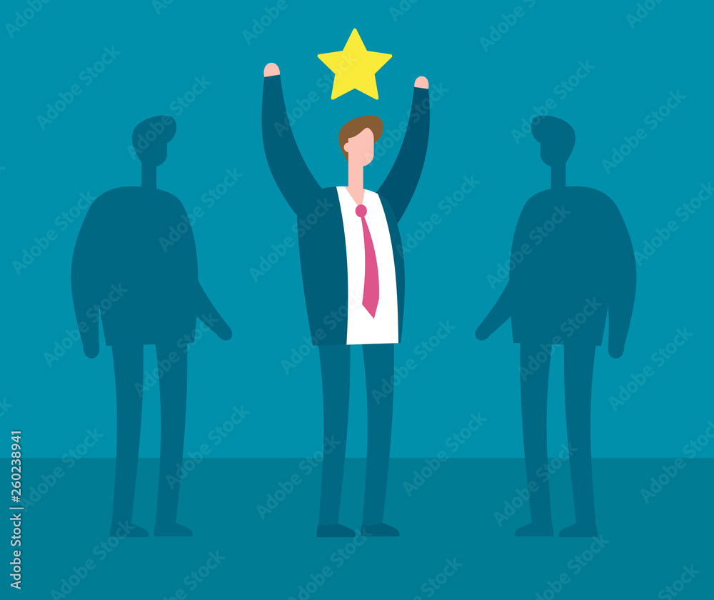 Man with winner star. Businessman winner best employee rewards business ...