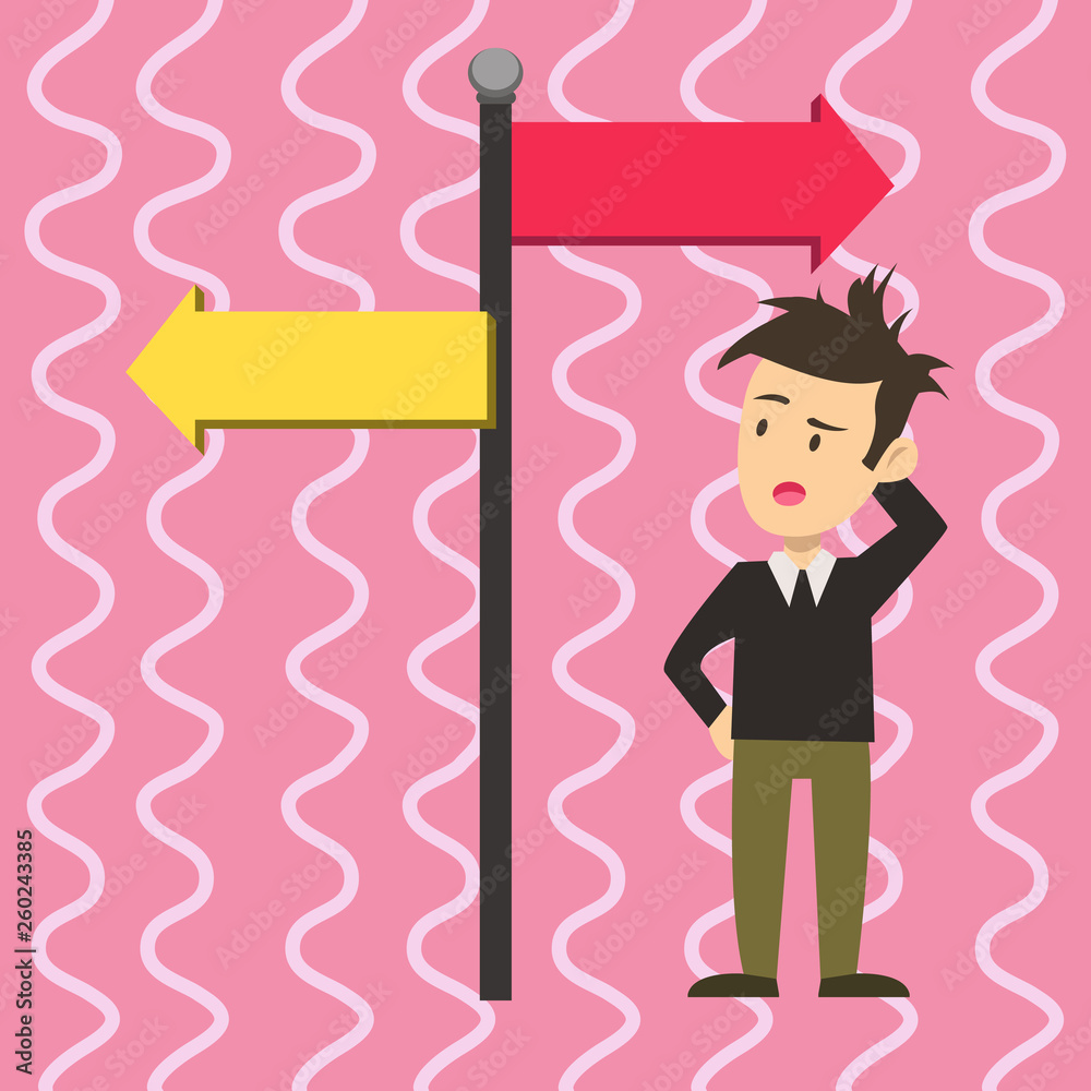 Man Confused with the Road Sign Arrow Pointing to Opposite Side ...
