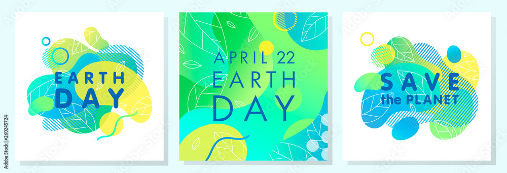 Set of Earth Day posters with bright gradient backgrounds,liquid shapes ...