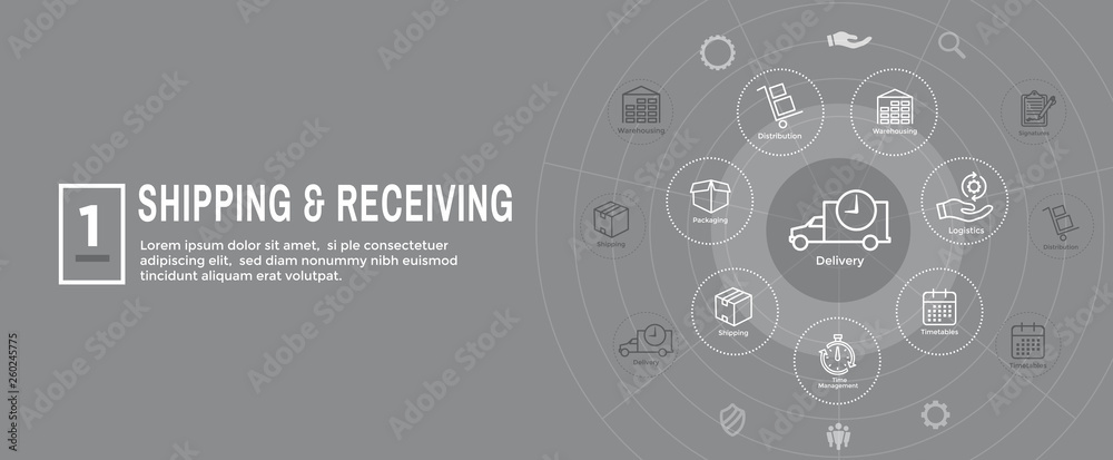 Shipping and Receiving Icon Set with Boxes, Warehouse, checklist, etc ...