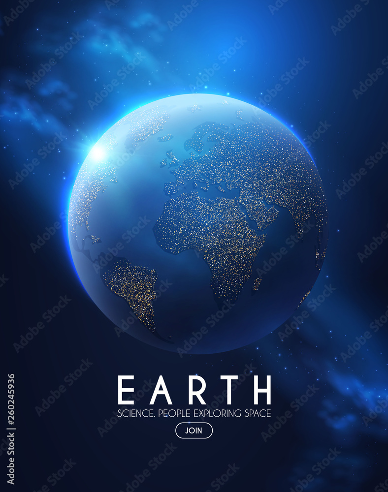 Eath Planet in Space with Lights. Realistic Universe. Cosmos Background ...