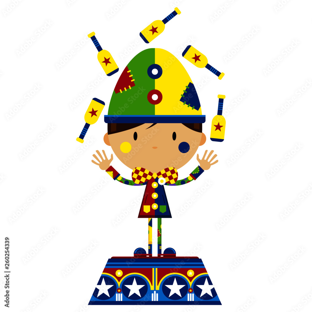 Cartoon Juggling Circus Clown on Podium Stock Vector | Adobe Stock