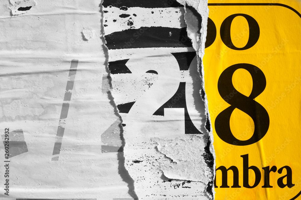 Old grunge ripped torn vintage collage street posters creased crumpled ...