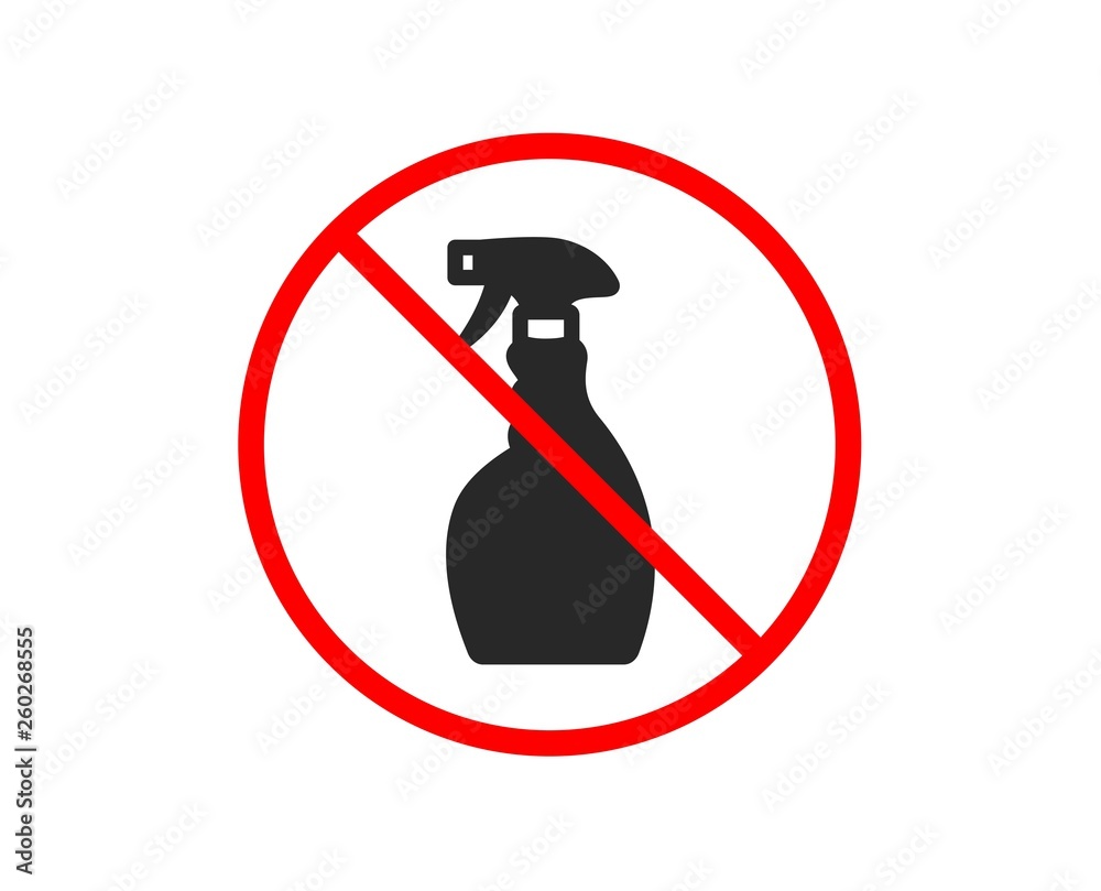 No or Stop. Cleaning spray icon. Washing liquid or Cleanser symbol ...