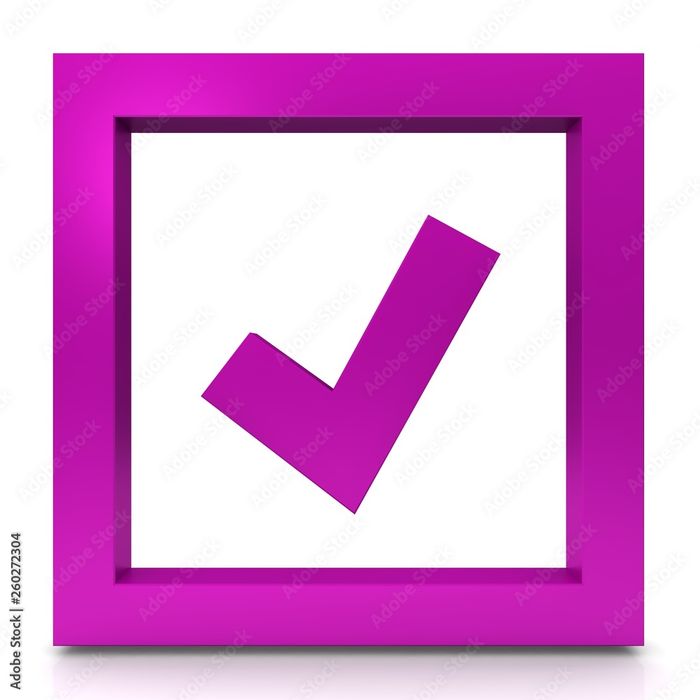 check mark box ok sign tick symbol yes icon pink 3d rendering isolated ...