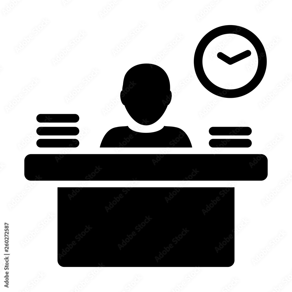 Manager icon vector male person avatar symbol with table for office ...
