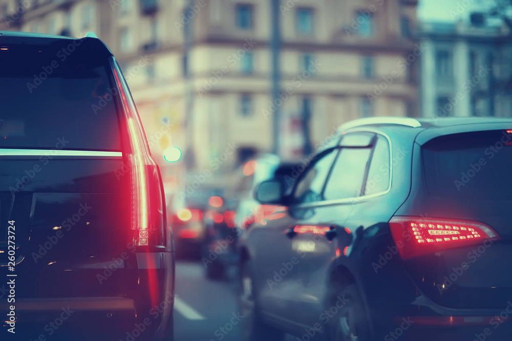 view of car in traffic jam / rear view of the landscape from window in ...