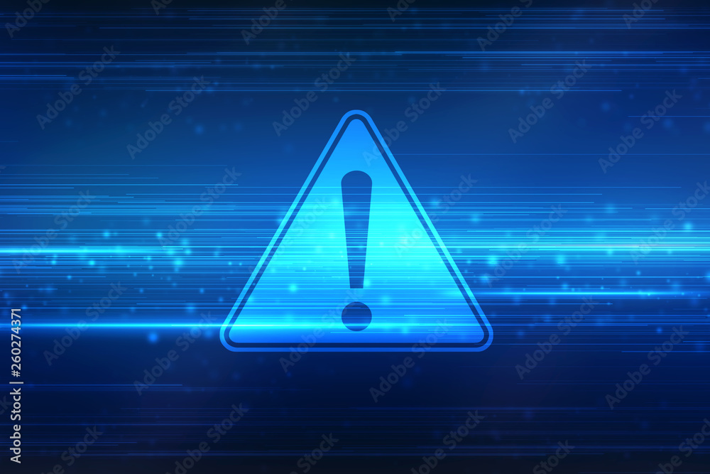 Warning icon in digital background. The attention icon. Danger symbol ...