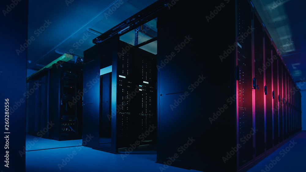 Shot of Data Center With Multiple Rows of Fully Operational Server ...
