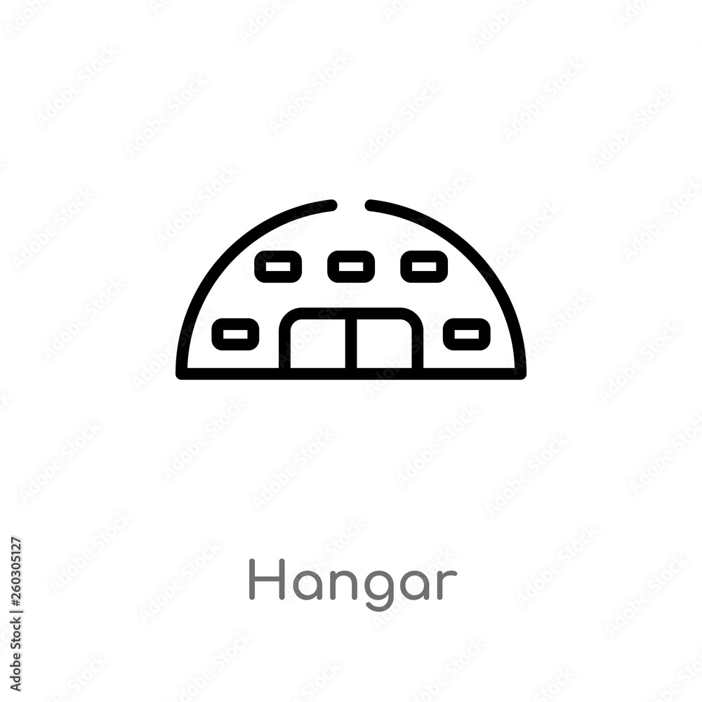 outline hangar vector icon. isolated black simple line element illustration from airport ...