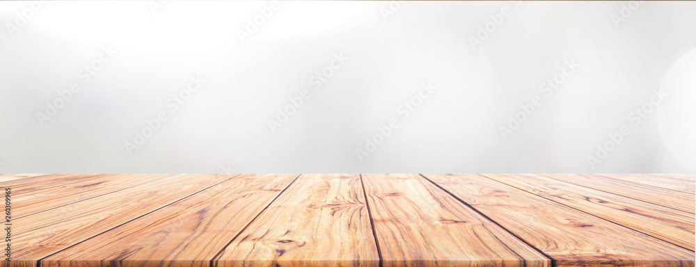 Teak Wood table top on white background for Wide Banner background used ...