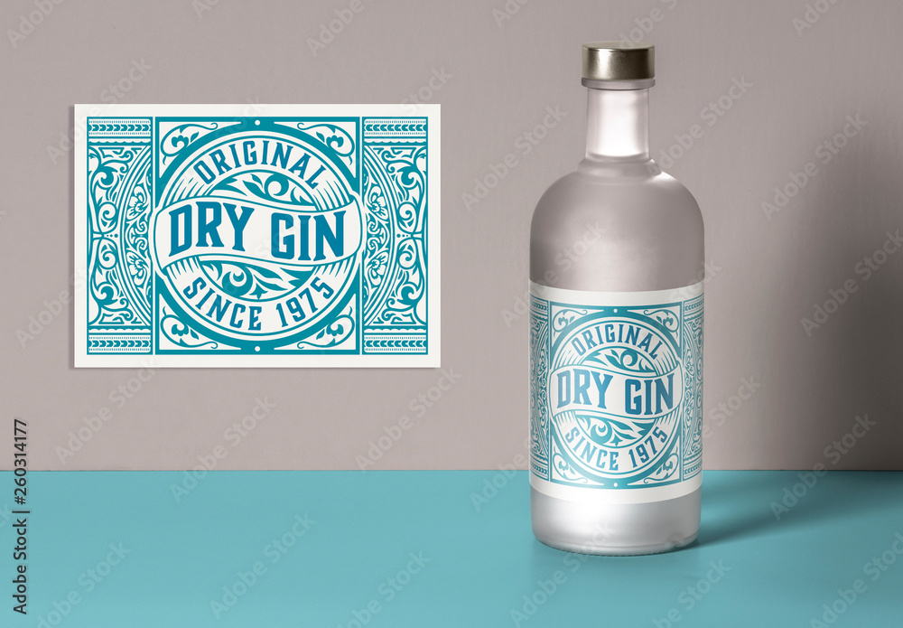 Vintage Gin Label Layout with Teal Accents Stock Template | Adobe Stock