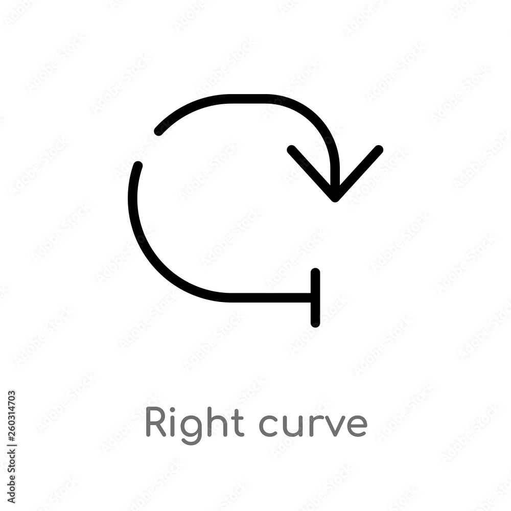 outline right curve vector icon. isolated black simple line element ...