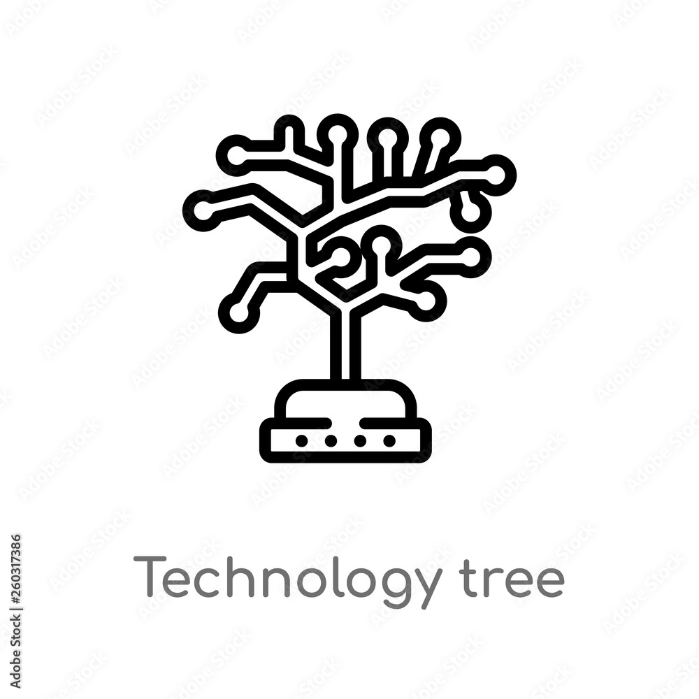 outline technology tree vector icon. isolated black simple line element ...