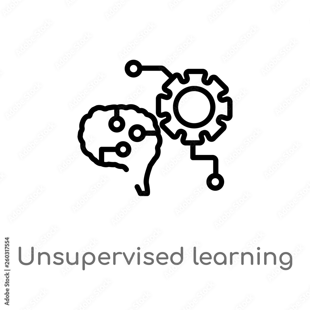 outline unsupervised learning vector icon. isolated black simple line ...