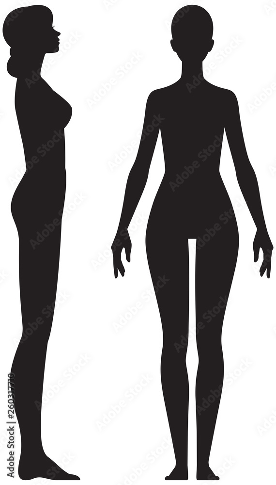 Silhouette woman in full length front and side view vector stock ...