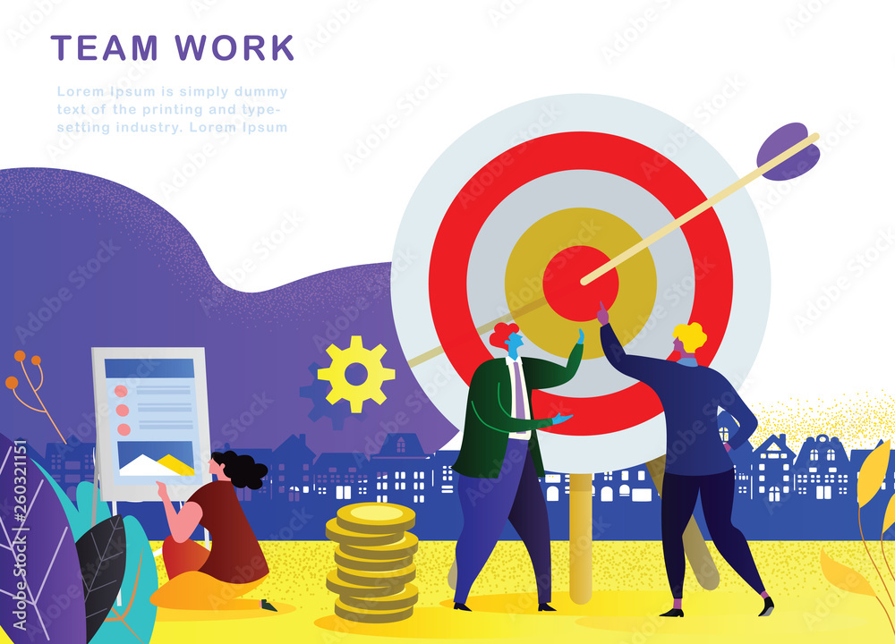 Vector illustration. Business teamwork concept. Icons words typography ...