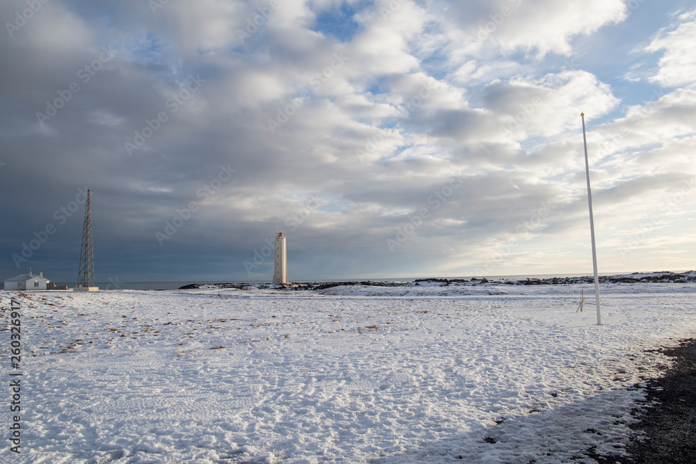 Winter landscape from The Malarrif Lighthouse at Sanaefells peninsule ...