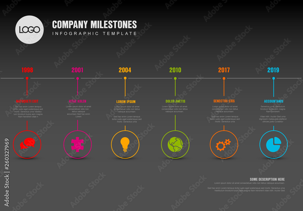 Timeline Layout with Colorful Icons Stock Template | Adobe Stock