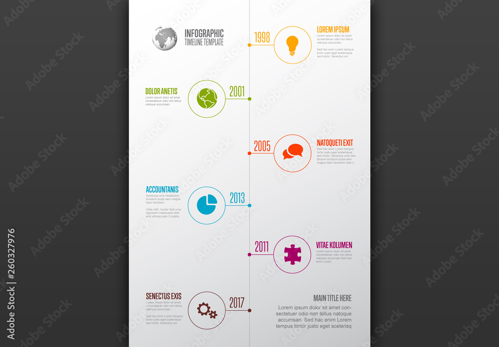 Vertical Timeline Layout with Colorful Icons on Light Gradient Stock ...