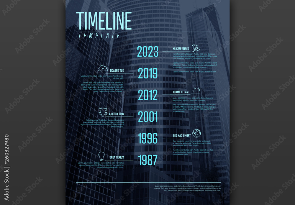 Timeline Layout with Blue Accents and City Background Stock Template ...