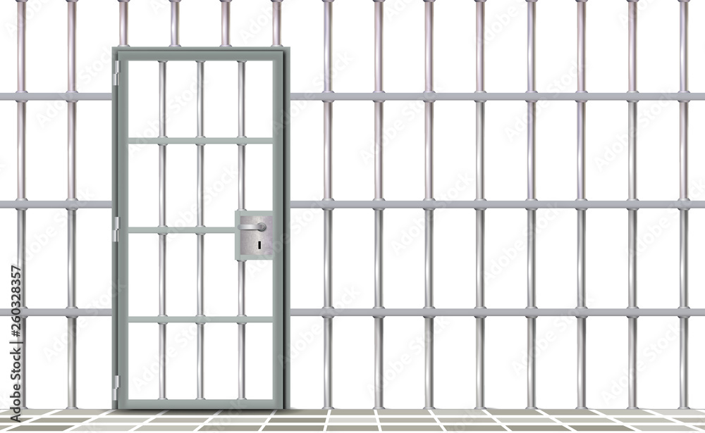 Iron interior prison, background. Gray realistic door jail cells bars ...
