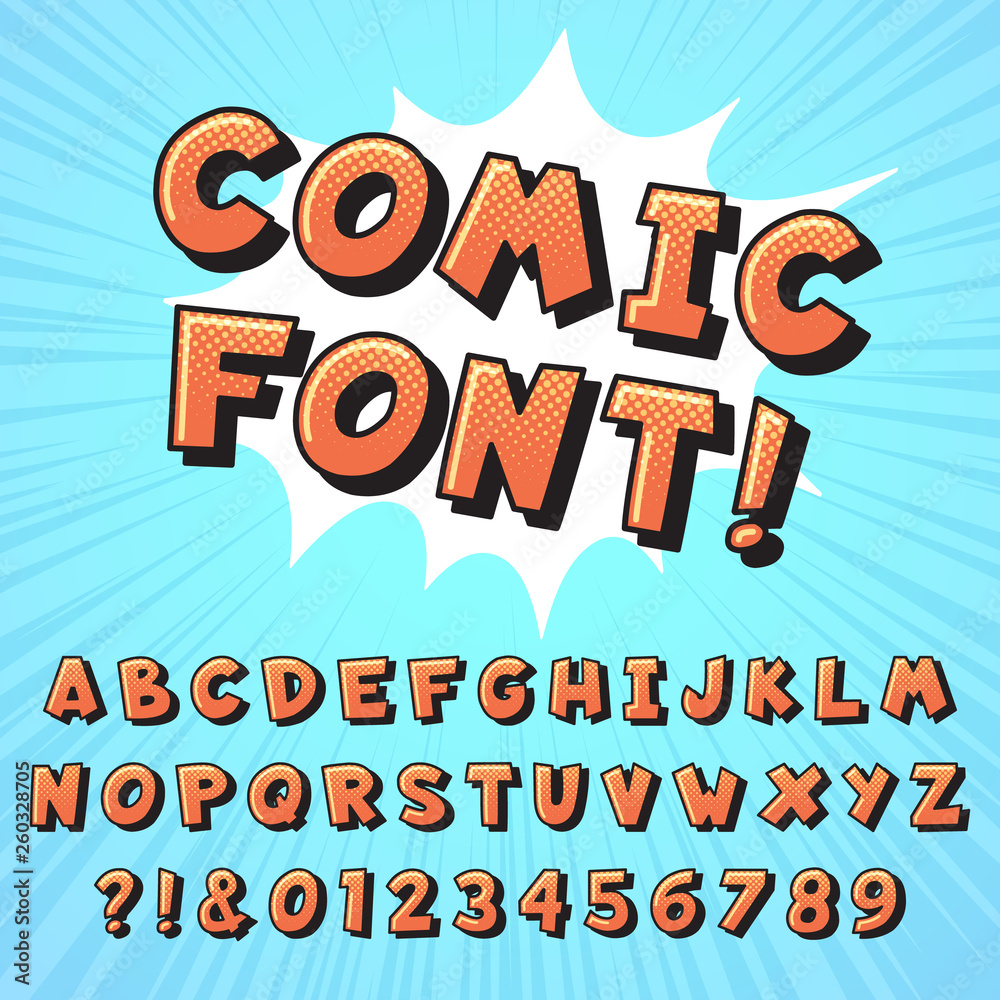Retro comic book font. Super hero comics letters, vintage cartoon ...