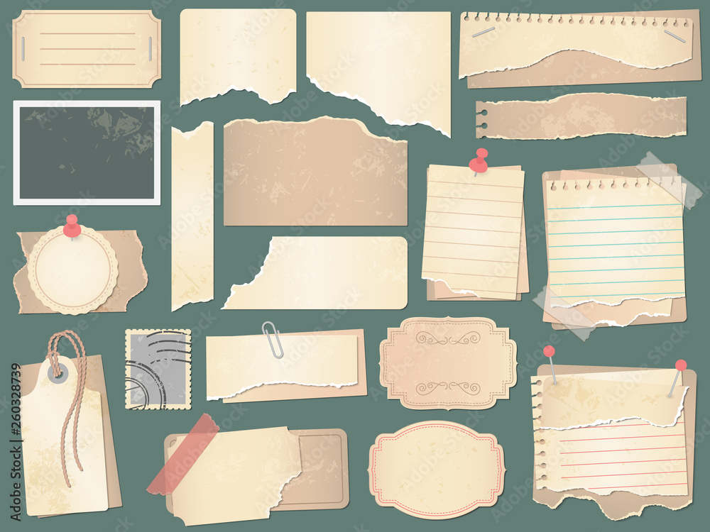 Vetor de Old scrapbook paper. Crumpled papers pages, vintage scrapbooks ...