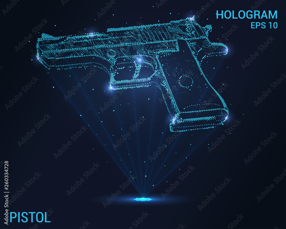 Hologram pistol. Holographic projection of the weapon. Flickering ...