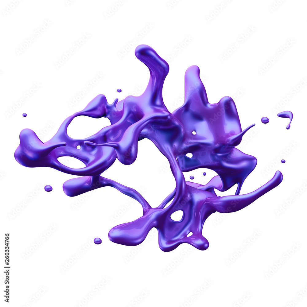 3d render, neon violet splash, liquid, paint splashing, design element ...