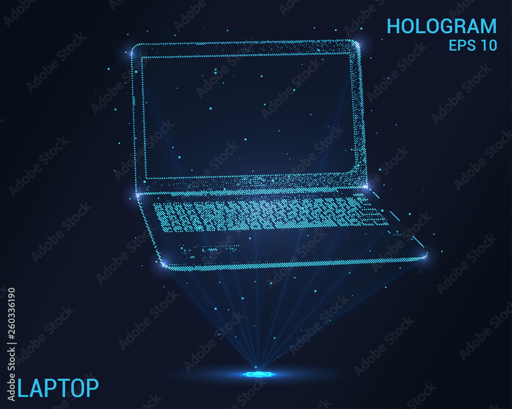 The laptop is a hologram. Holographic projection laptop. Flickering ...