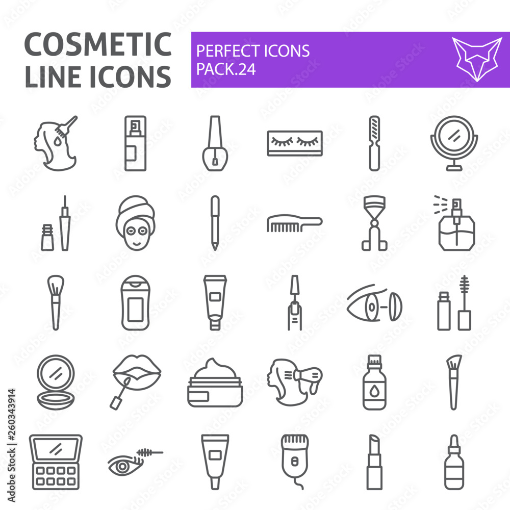Cosmetic line icon set, makeup symbols collection, vector sketches ...