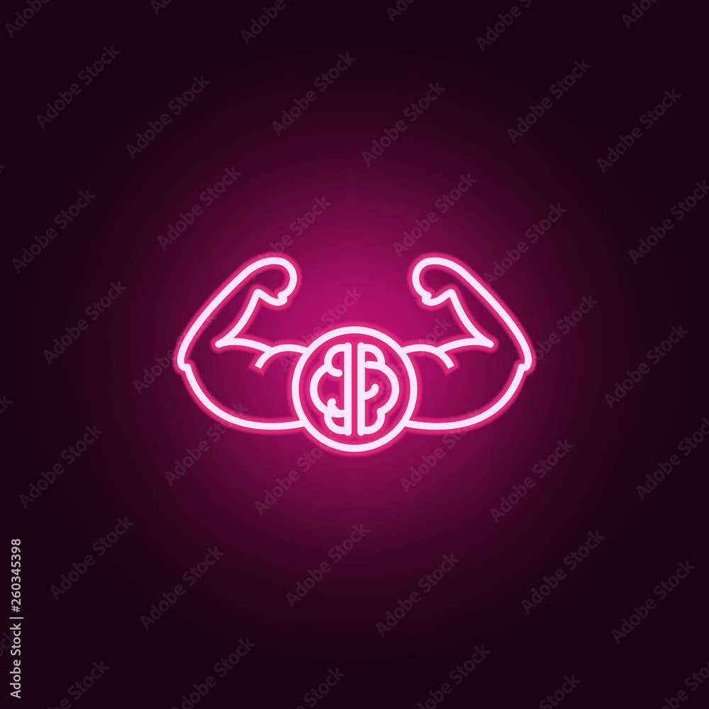 Healthy, muscle, brain neon icon. Elements of Creative thinking set ...