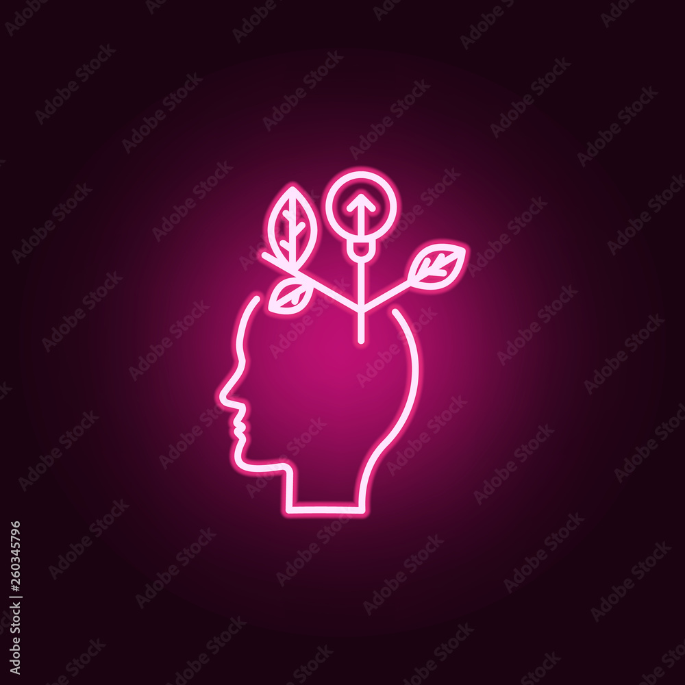 Brain, growth, flower neon icon. Elements of Creative thinking set ...