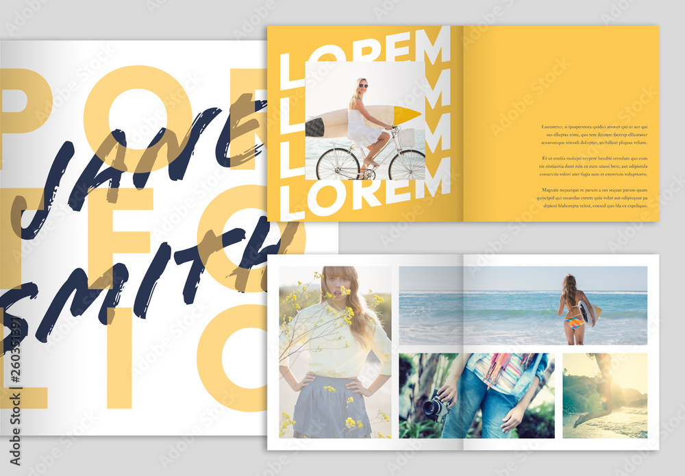 White and Yellow Square Magazine Stock Template | Adobe Stock