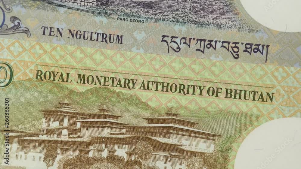 Bhutan ngultrum notes rotating. Bhutanese currency, money, economy. 4K ...