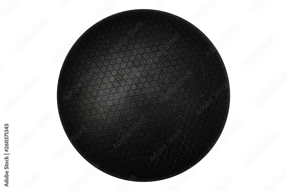 Black metal sphere object with hexagonal texture isolated on white ...