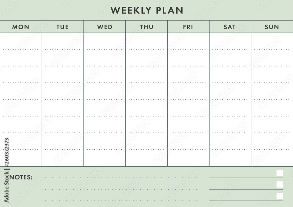 Printable A4 Basic Weekly Planner (Live Stroke Path) Stock Vector ...