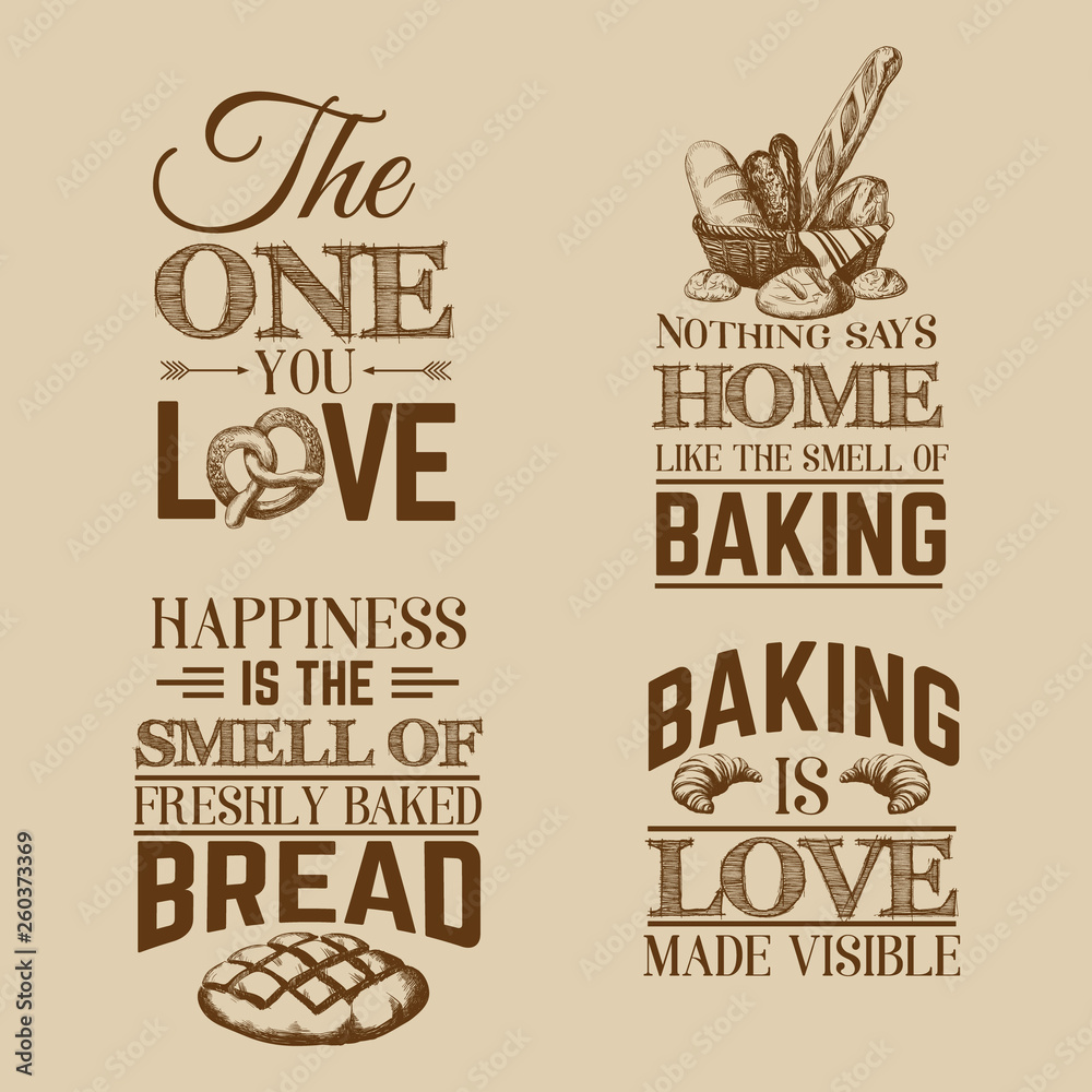 Quote typographical background about bread with hand drawn sketch ...